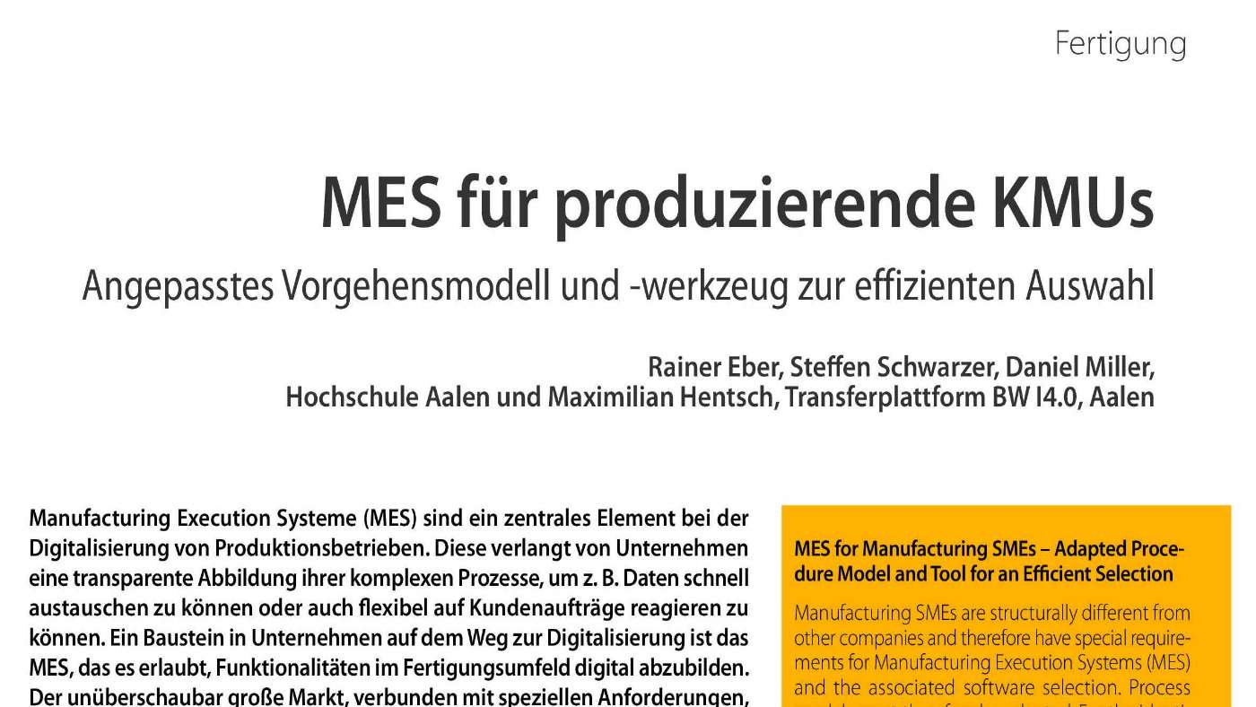 MES for Manufacturing SMEs - Industry 4.0 Science