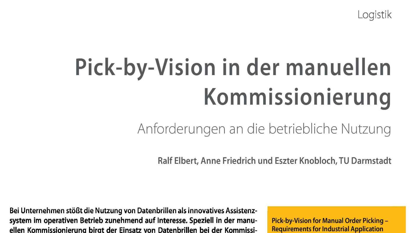 Pick-by-Vision for Manual Order Picking - Industry 4.0 Science