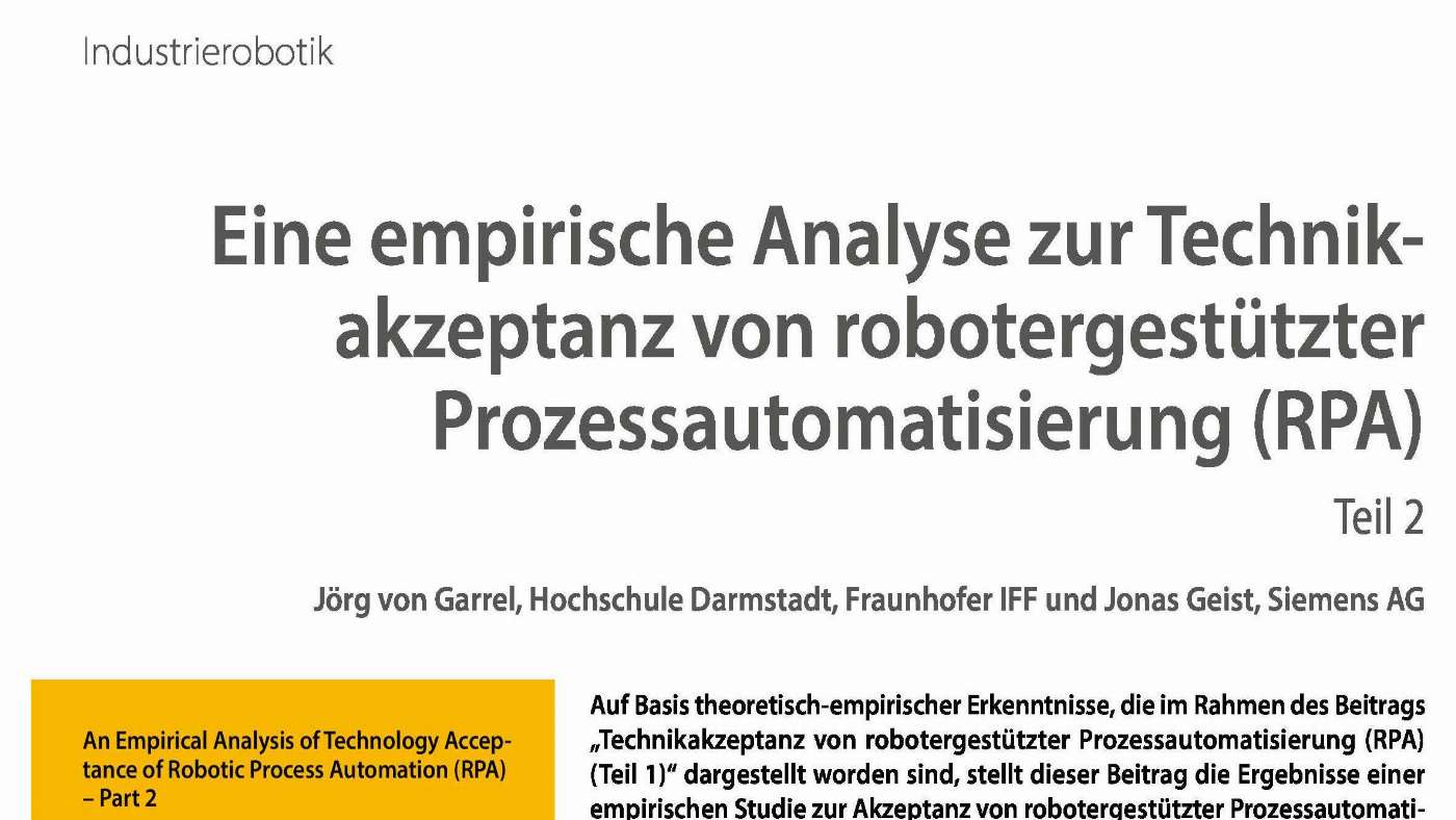 Technology Accep­tance of Robotic Process Automation - Industry 4.0 Science