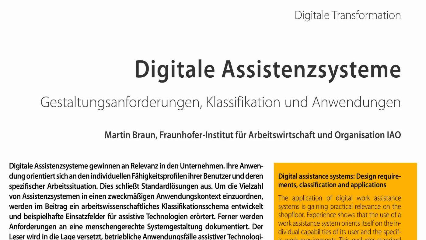 Digital assistance systems: Design requirements, classification and ...