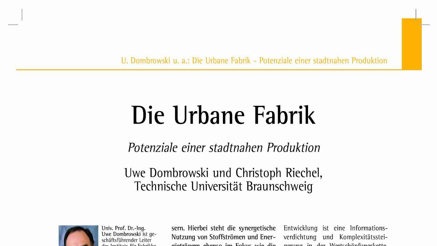Urban Factory - Potentials of a New Factory Typology - Industry 4.0 Science