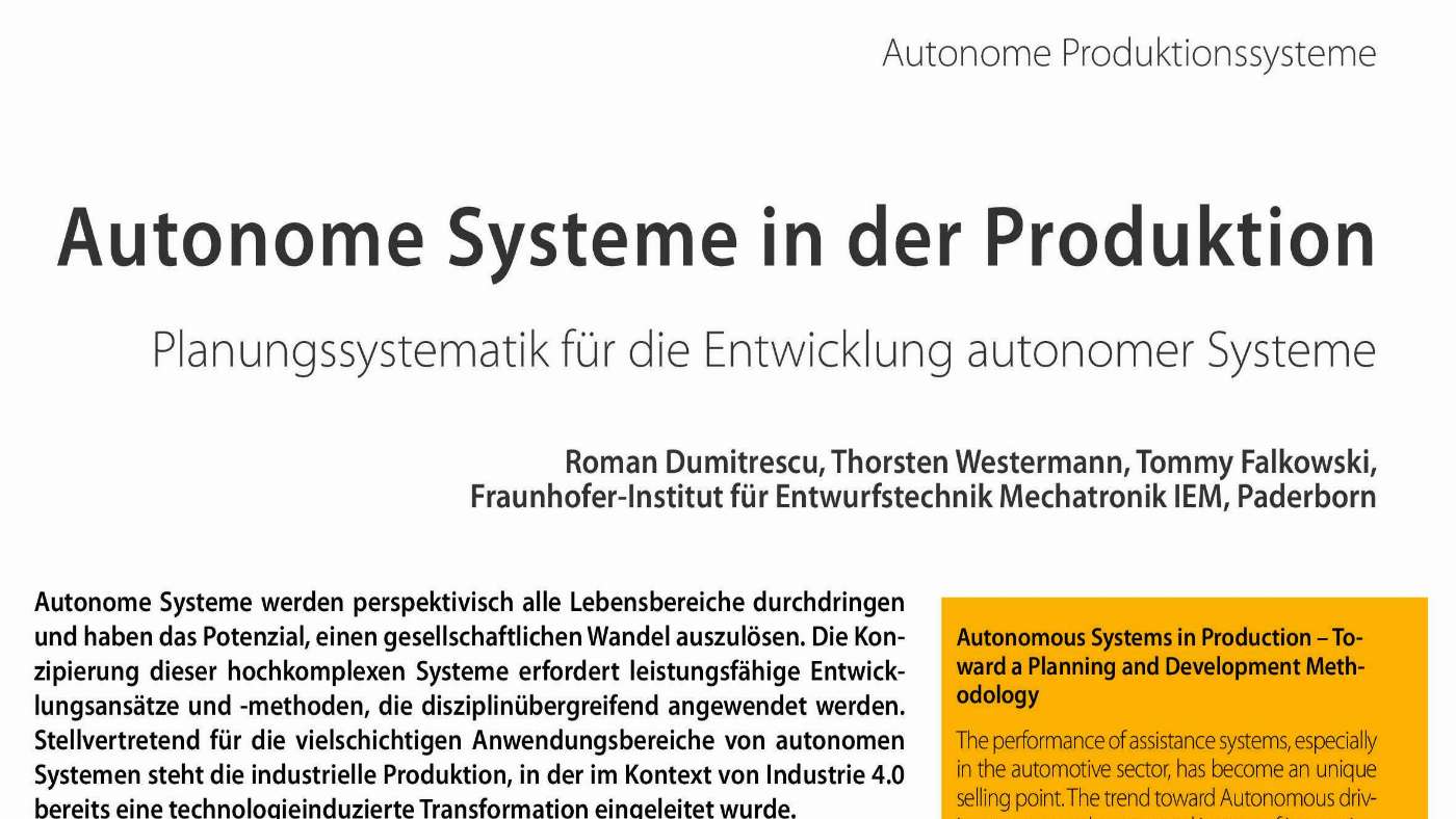Autonomous Systems in Production - Industry 4.0 Science