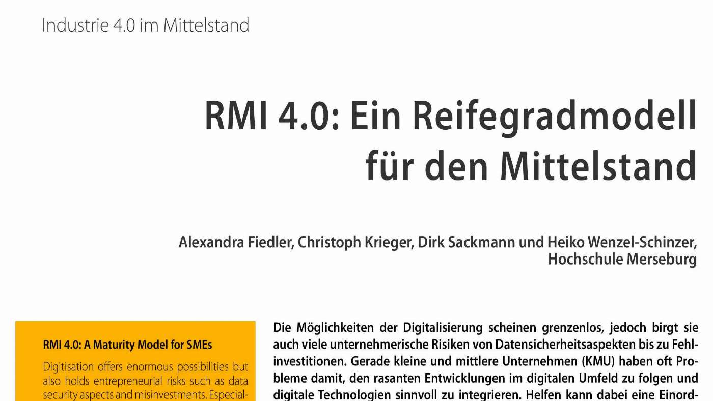 RMI 4.0: A Maturity Model for SMEs - Industry 4.0 Science