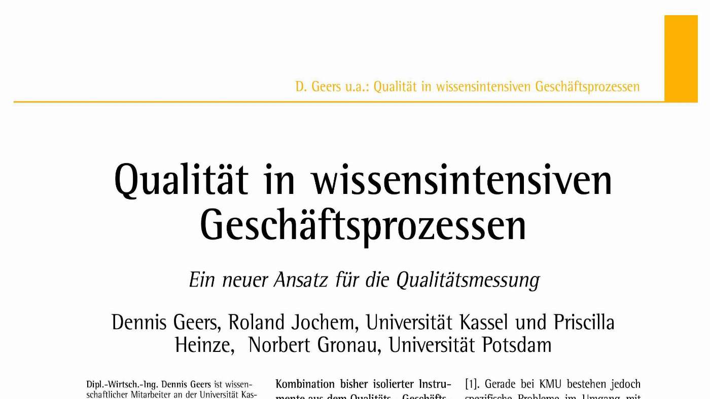Quality in Knowledge Intensive Business Processes - Industry 4.0 Science