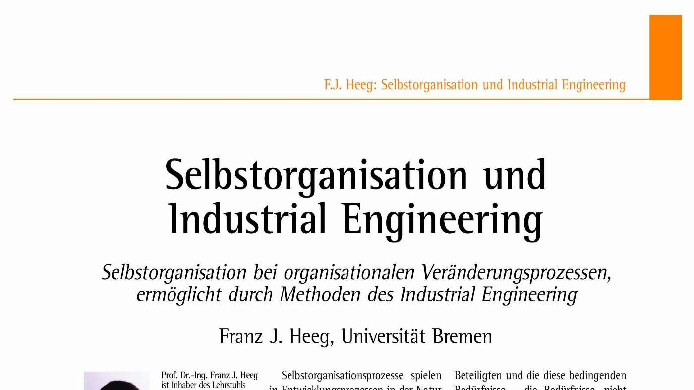 Self-Organization and Industrial Engineering - Industry 4.0 Science