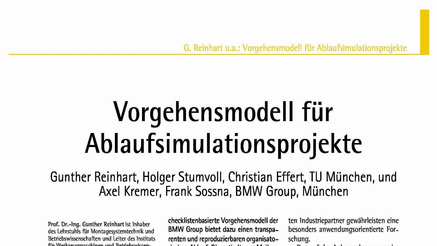 Vorgehensmodell für Ablaufsimulationsprojekte - Industry 4.0 Science