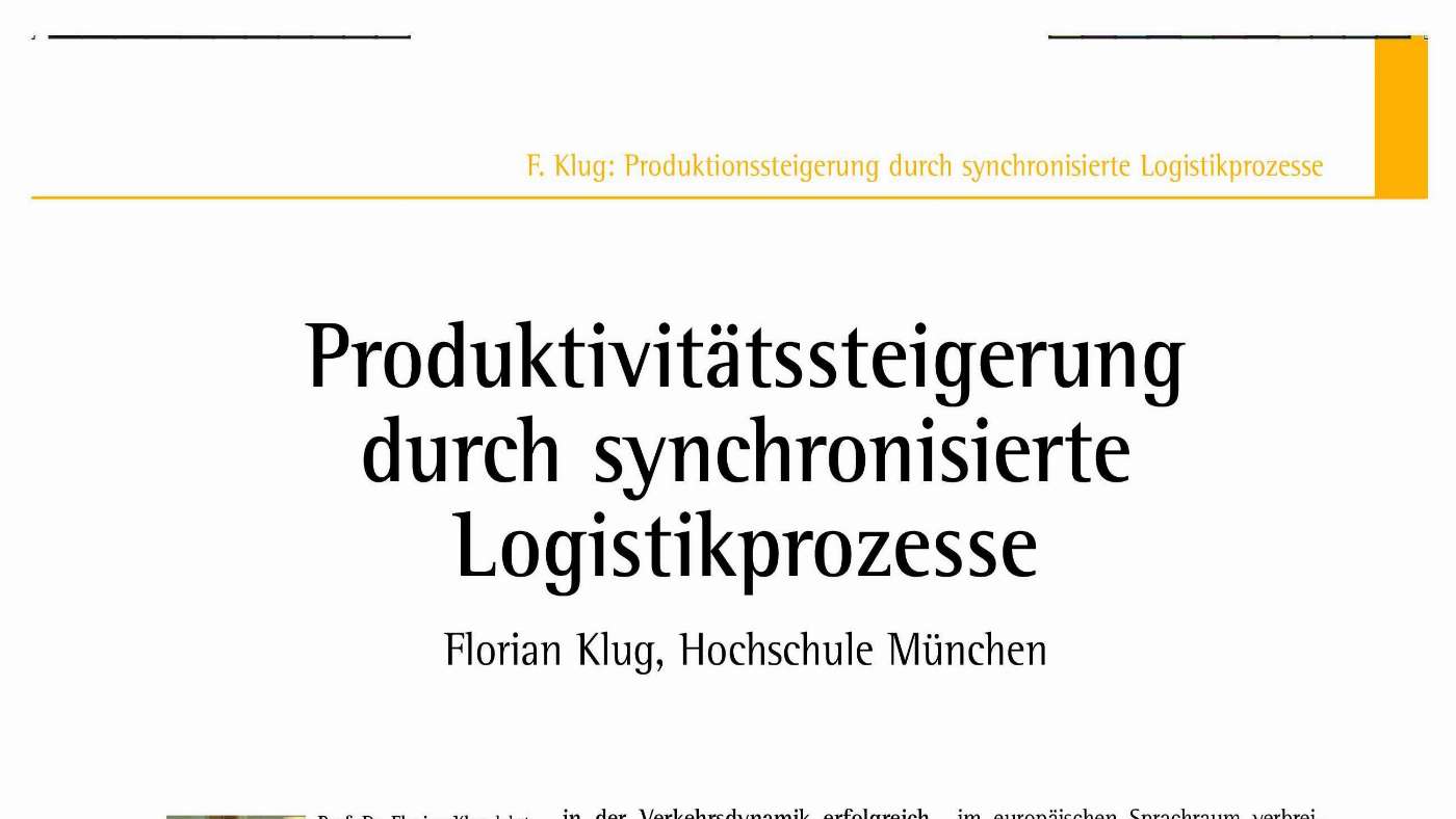 Produktivitätssteigerung durch synchronisierte Logistikprozesse ...
