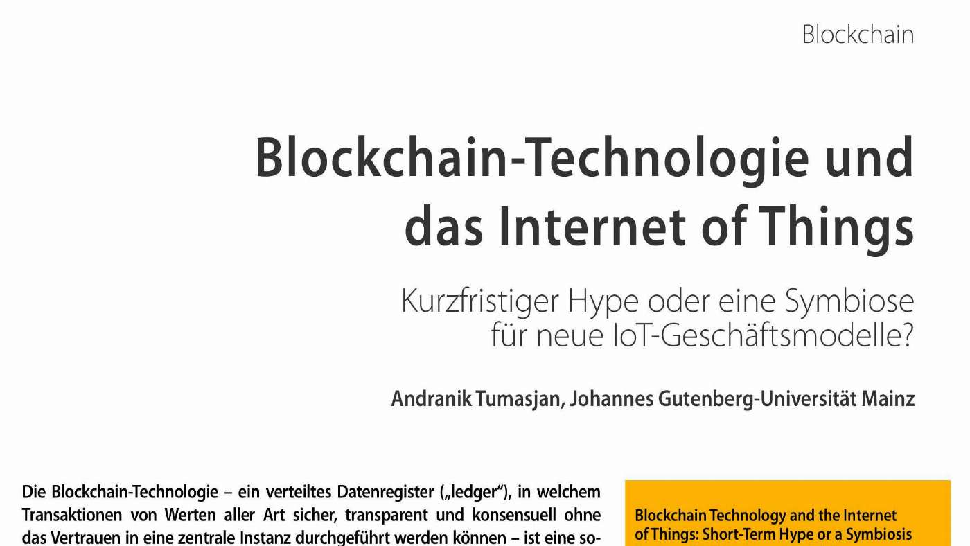 Blockchain-Technologie und das Internet of Things - Industry 4.0 Science