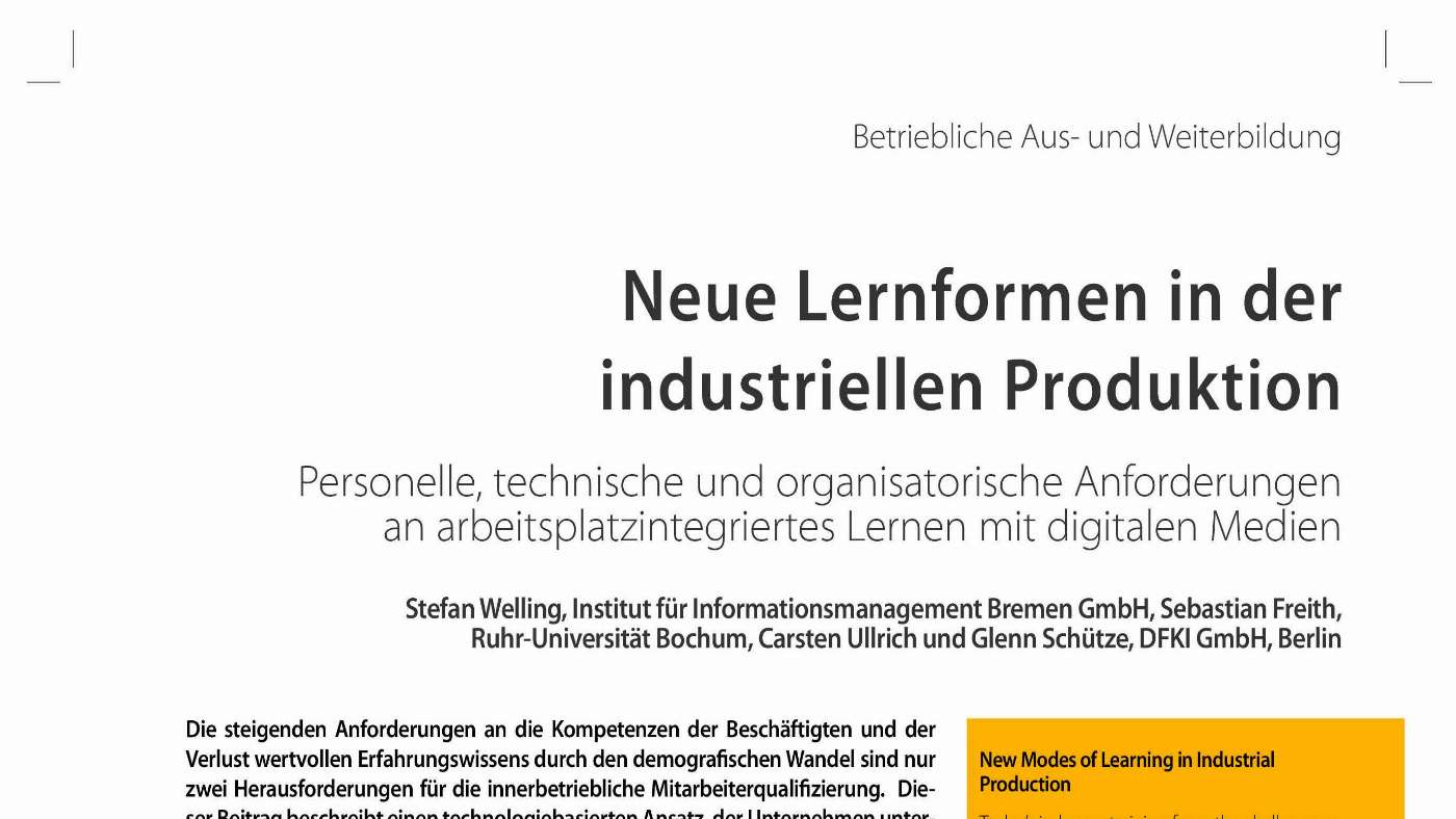 New Modes of Learning in Industrial Production - Industry 4.0 Science