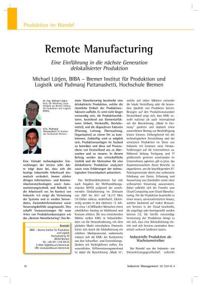 Remote Manufacturing - Industry 4.0 Science